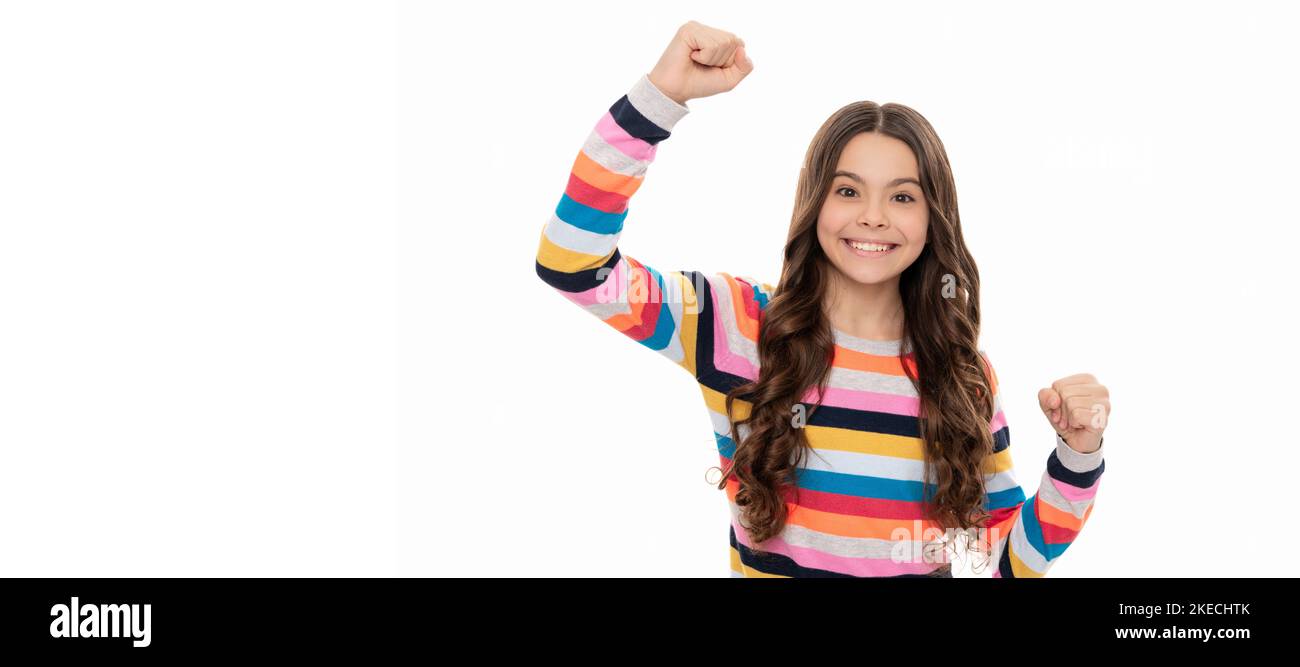 Success starts with you. Happy winner celebrate success. Child face ...