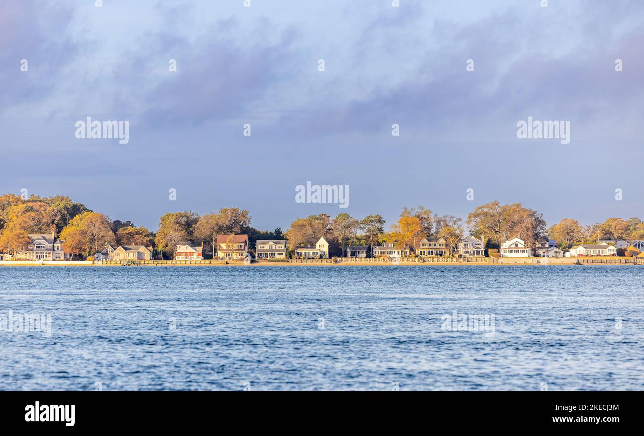 image taken from the water of waterfront homes on Bay shore drive ...