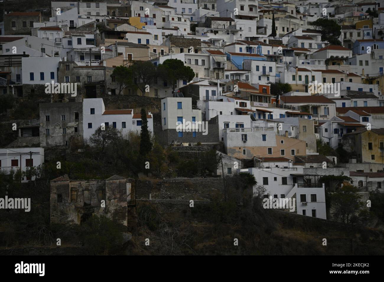 Landscape with panoramic view of Ioulida the ancient capital of Kea ...