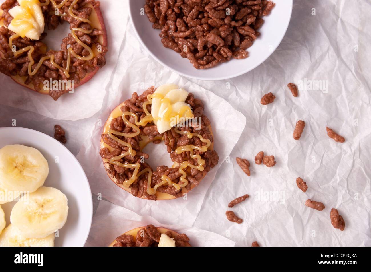 Creative party snack for holidays. Apple rounds with peanut butter ...