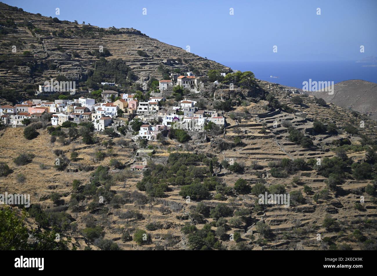 Landscape with scenic view of Ioulida the capital of Kea island in ...