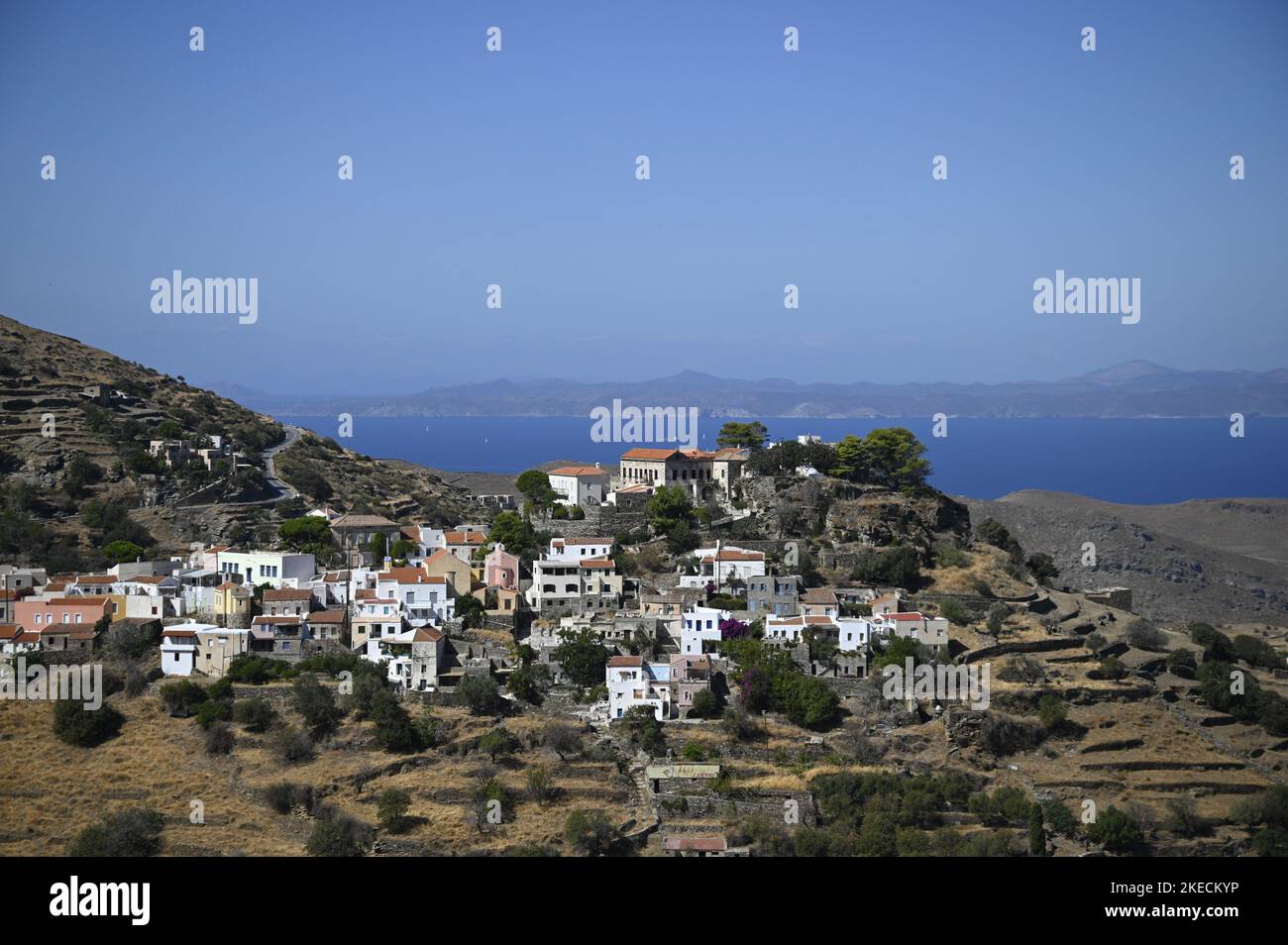 Landscape with panoramic view of Ioulida the ancient capital of Kea ...