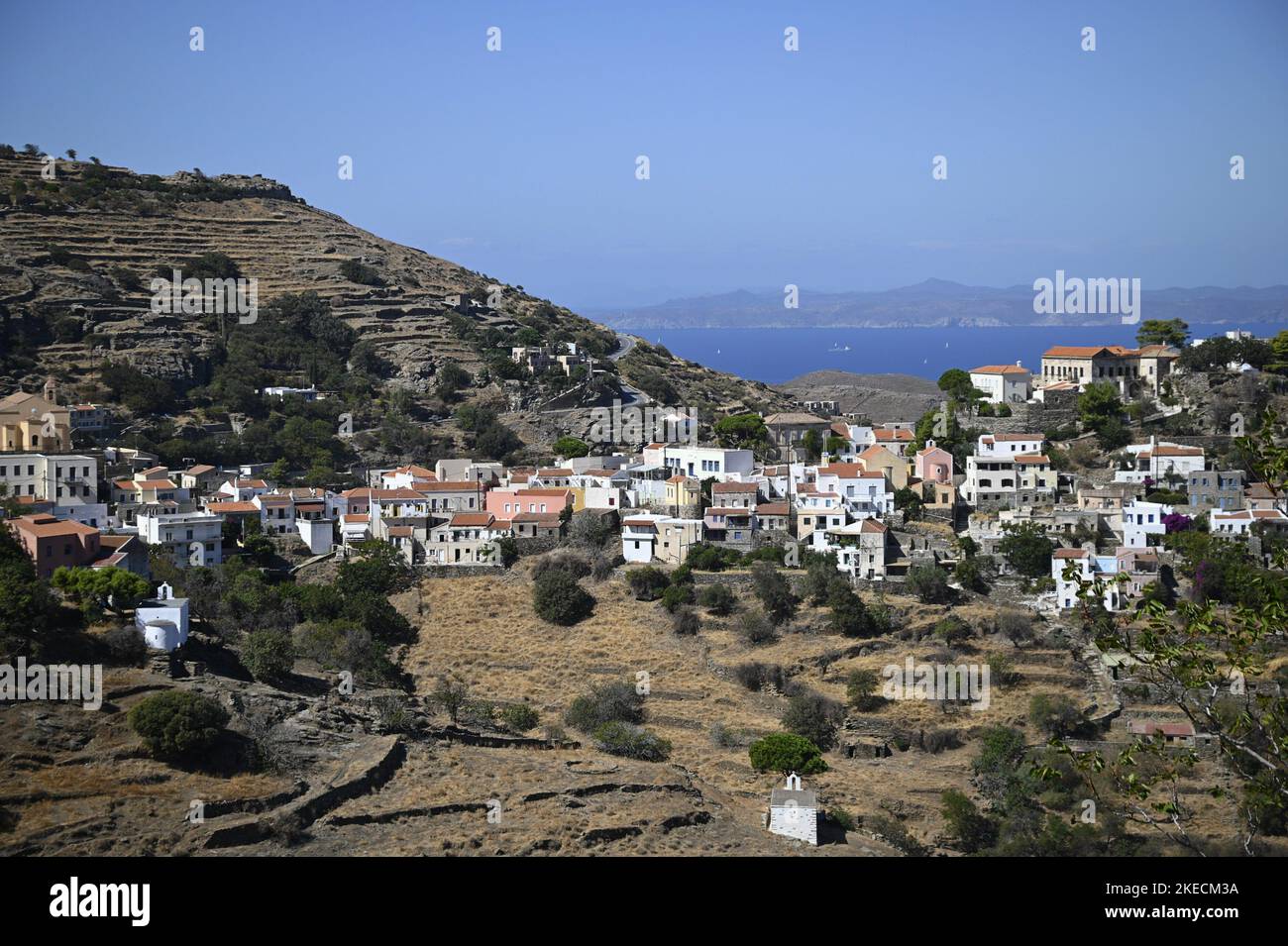 Landscape with panoramic view of Ioulida the ancient capital of Kea ...