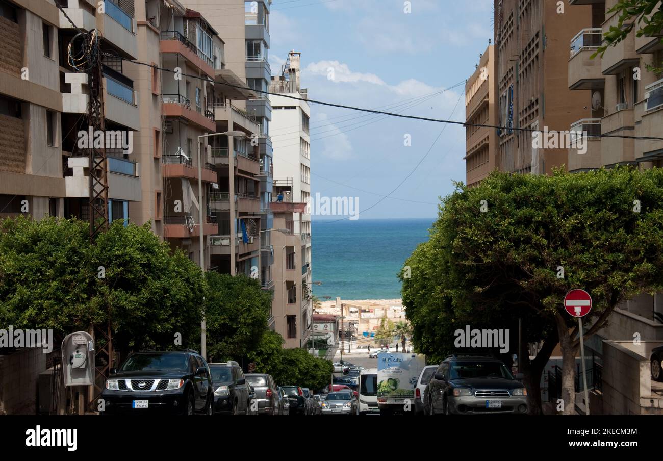 Street Scene with View to the Mediterranean, Beirut, Lebanon Stock ...