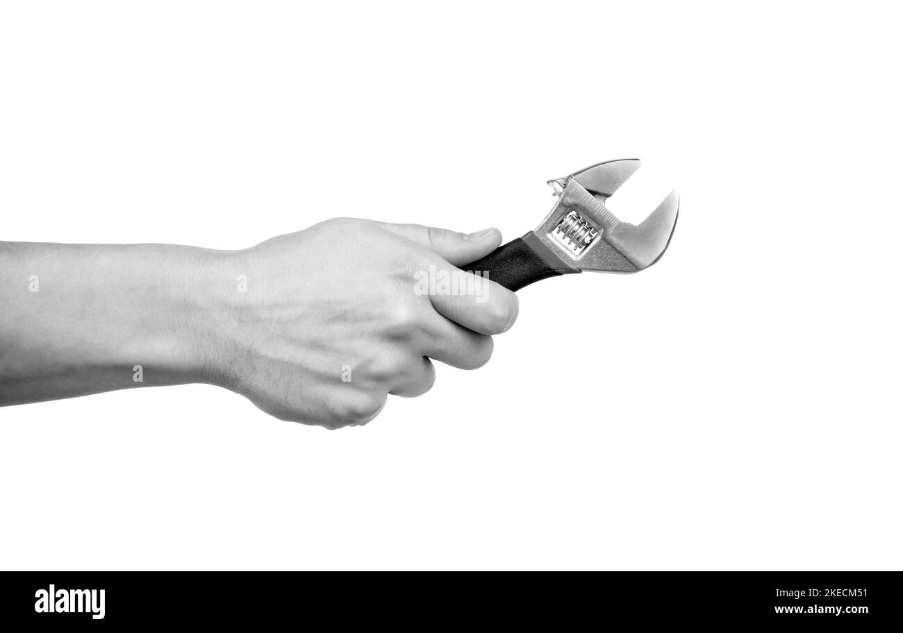 hand with wrench repair tool isolated on white, improvement Stock Photo ...