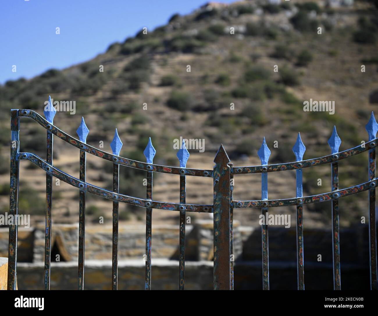 Traditional handcrafted wrought iron entrance gate railing in Kea ...