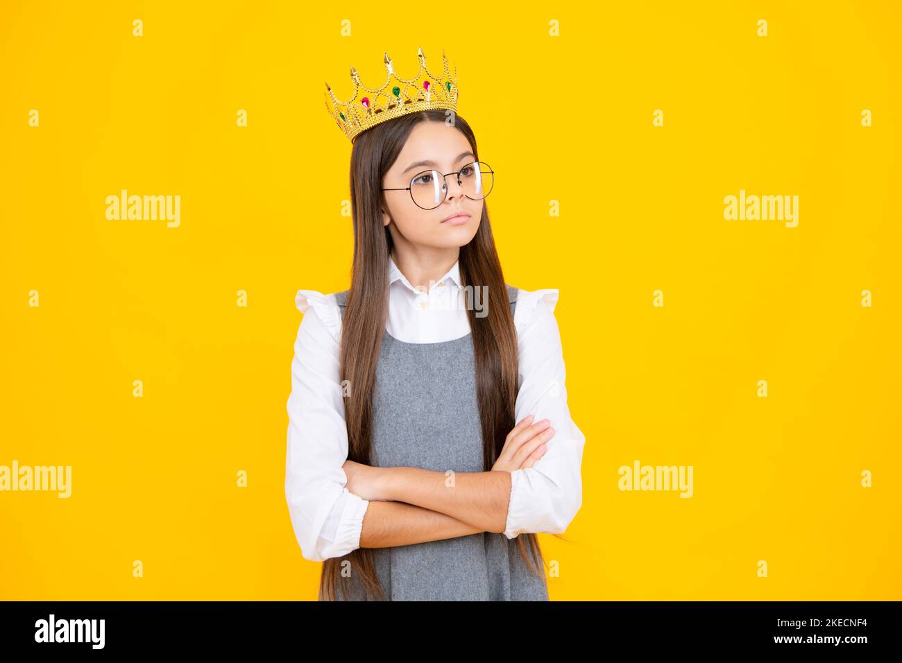 Teenager princess child celebrates success win and victory. Teen girl ...