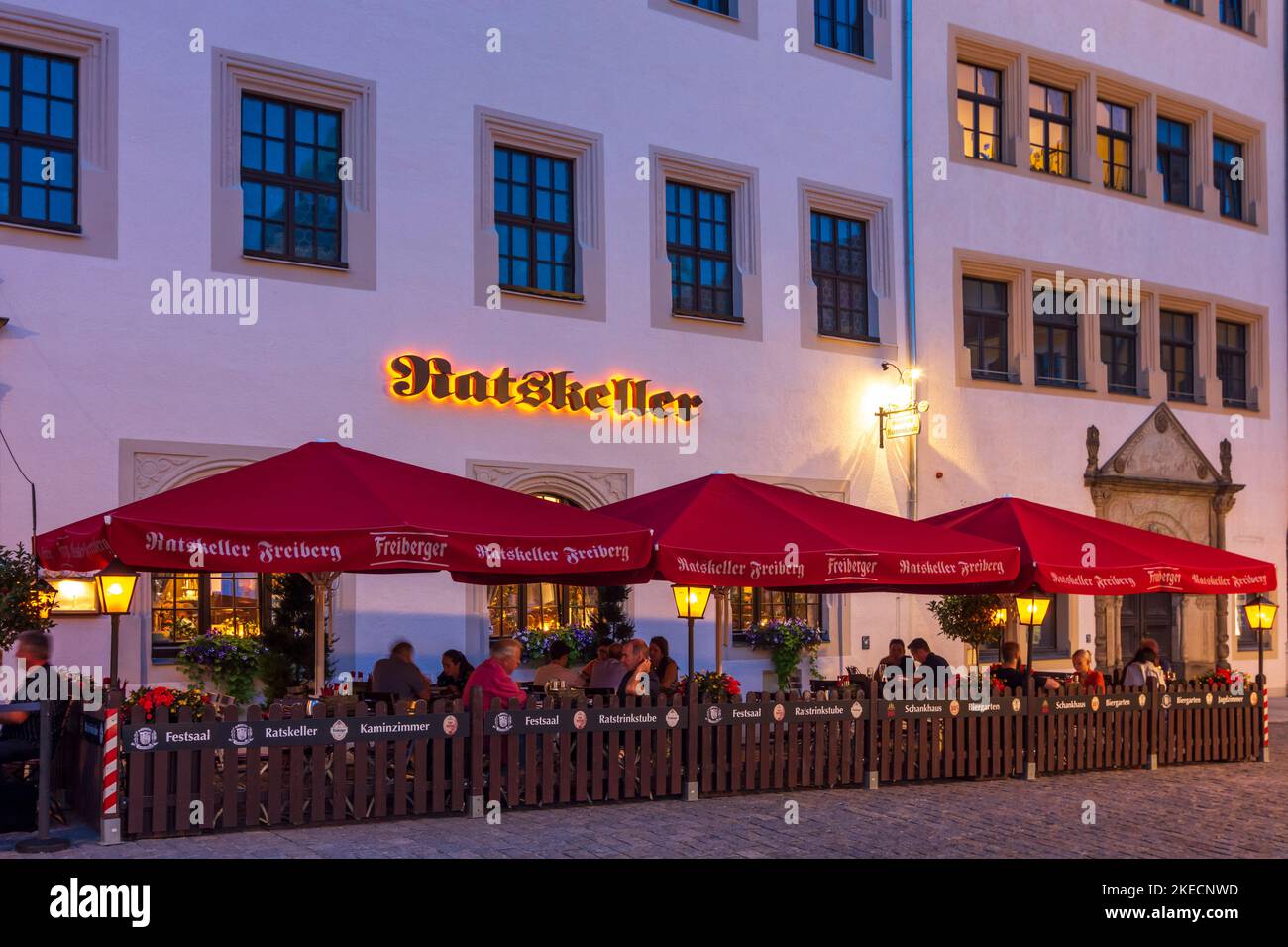 Freiberg, square Obermarkt, restaurant Ratskeller in Sachsen, Saxony ...