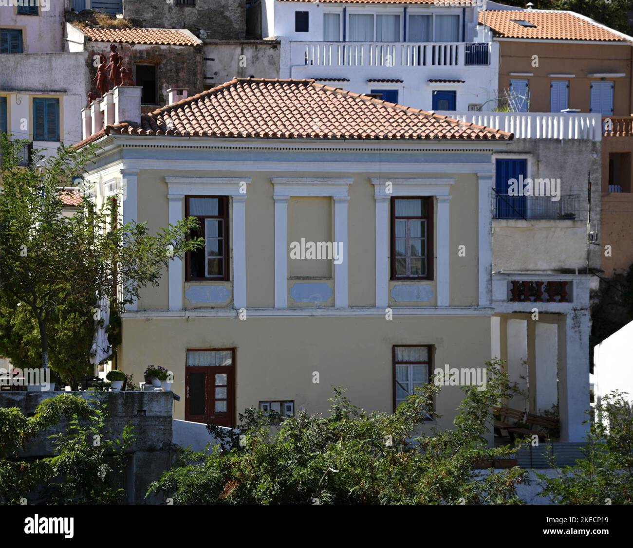Old Neoclassical building in Ioulida the capital of Kea island ...
