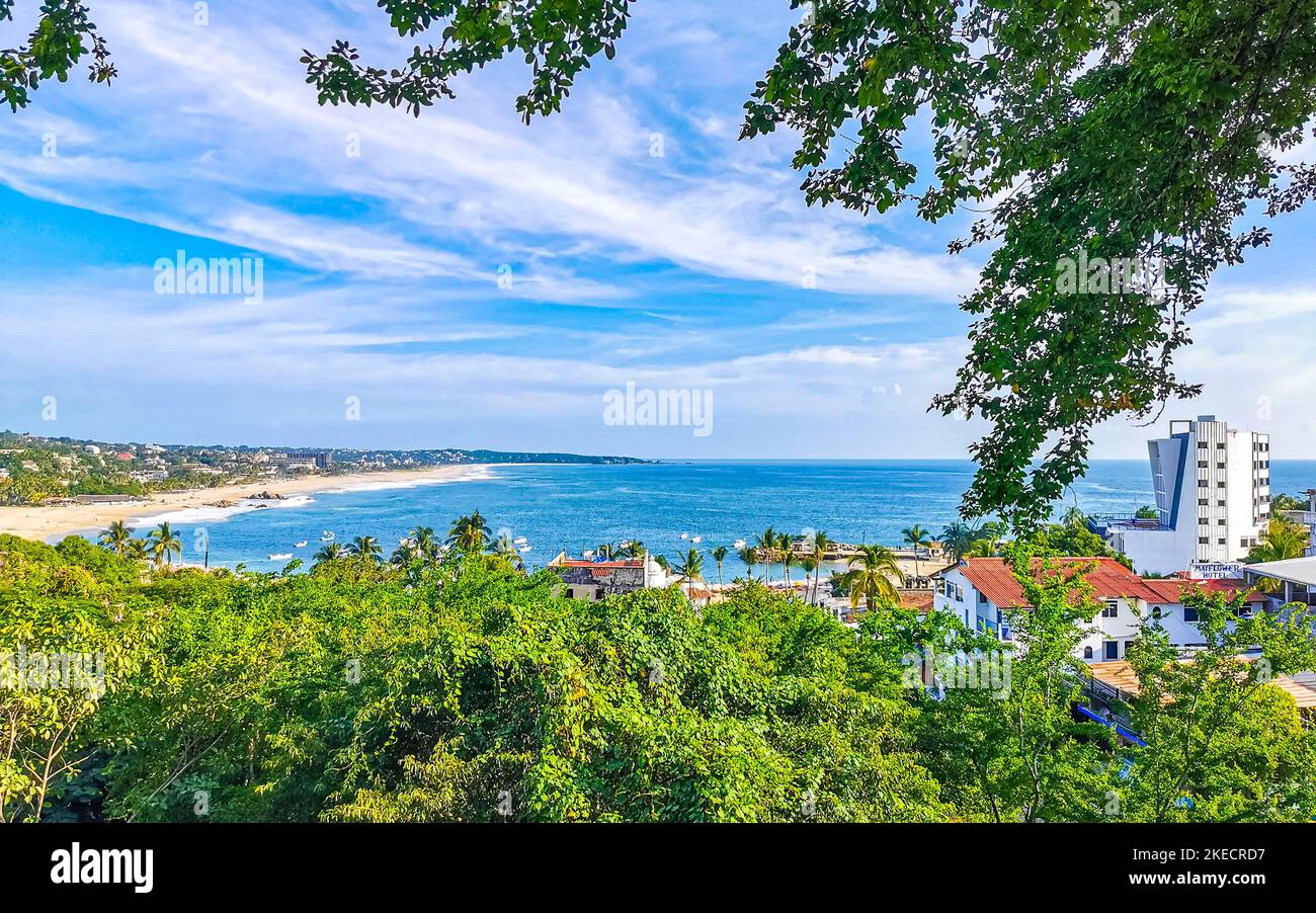 Beautiful city and seascape landscape panorama and view of Zicatela ...