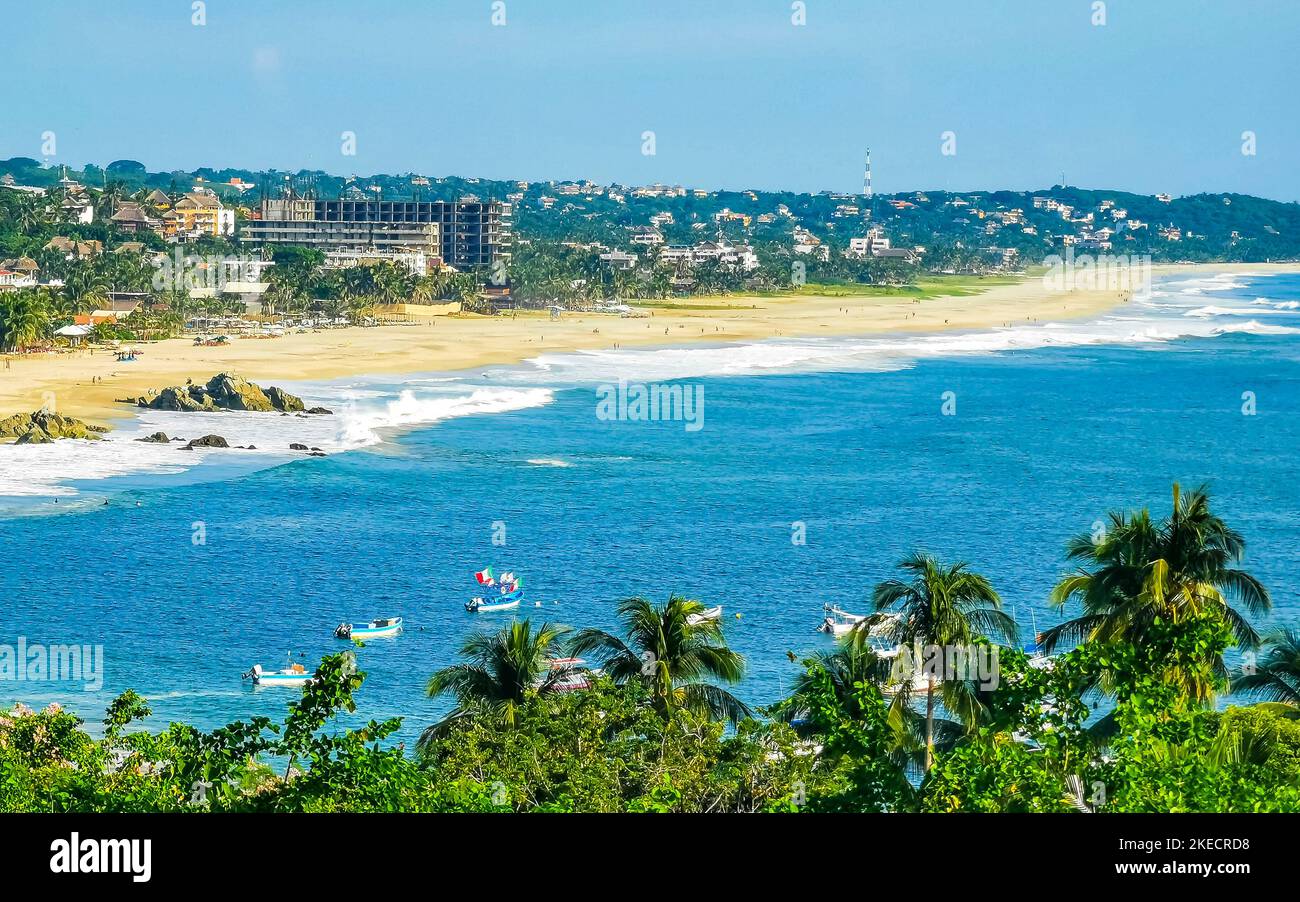 Beautiful city and seascape landscape panorama and view of Zicatela ...