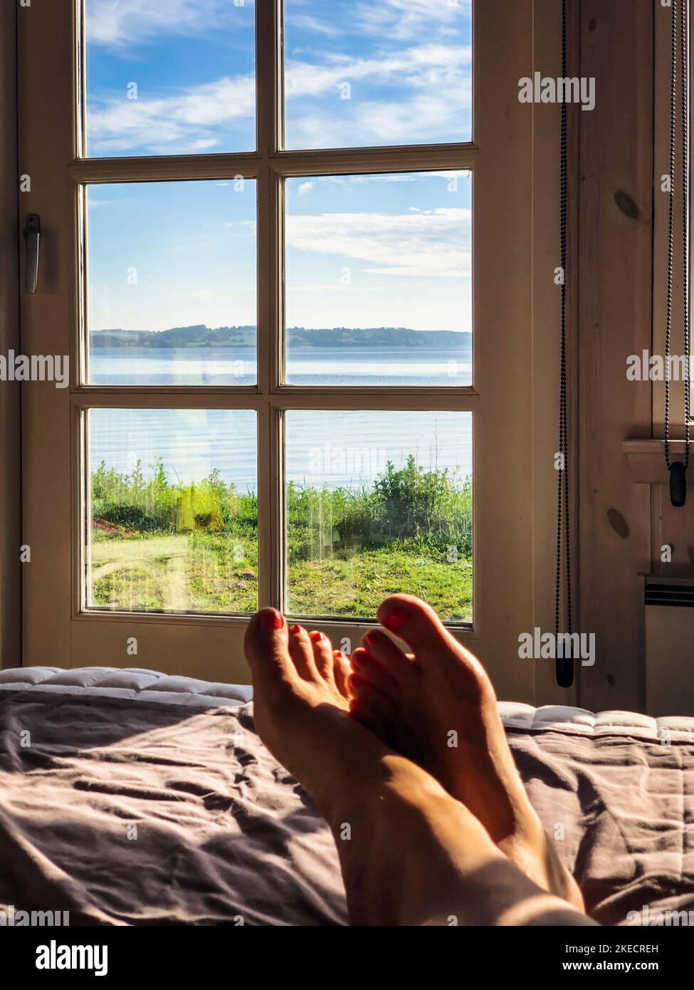 Sea view, Apenrad fjord, landscape, Varnaes, window, Denmark Stock ...