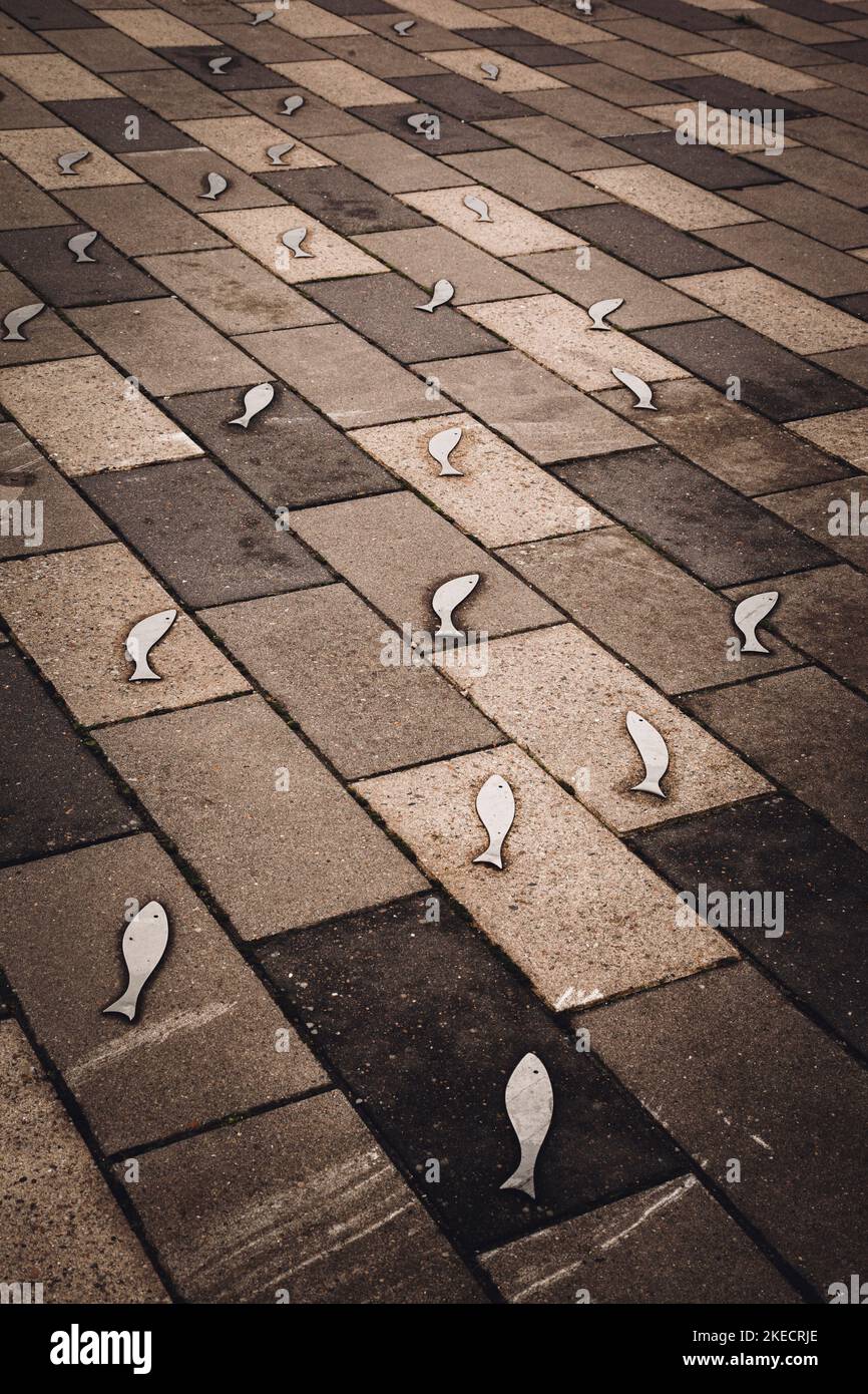 Thyboron, harbor, footpath, fish, Jutland, icon, Denmark Stock Photo ...