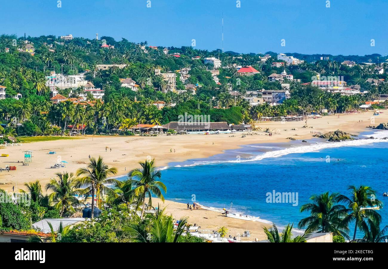 Beautiful city and seascape landscape panorama and view of Zicatela ...