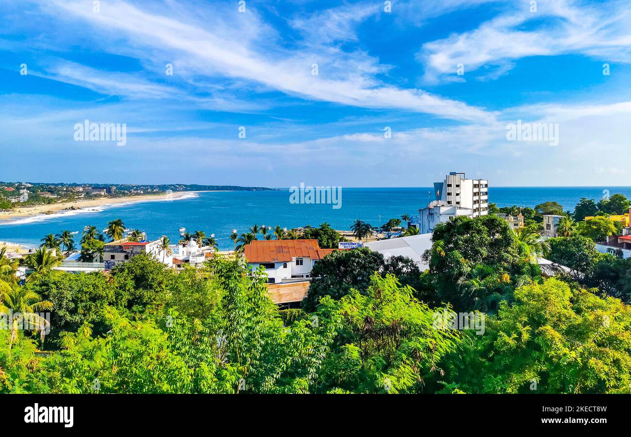 Beautiful city and seascape landscape panorama and view of Zicatela ...