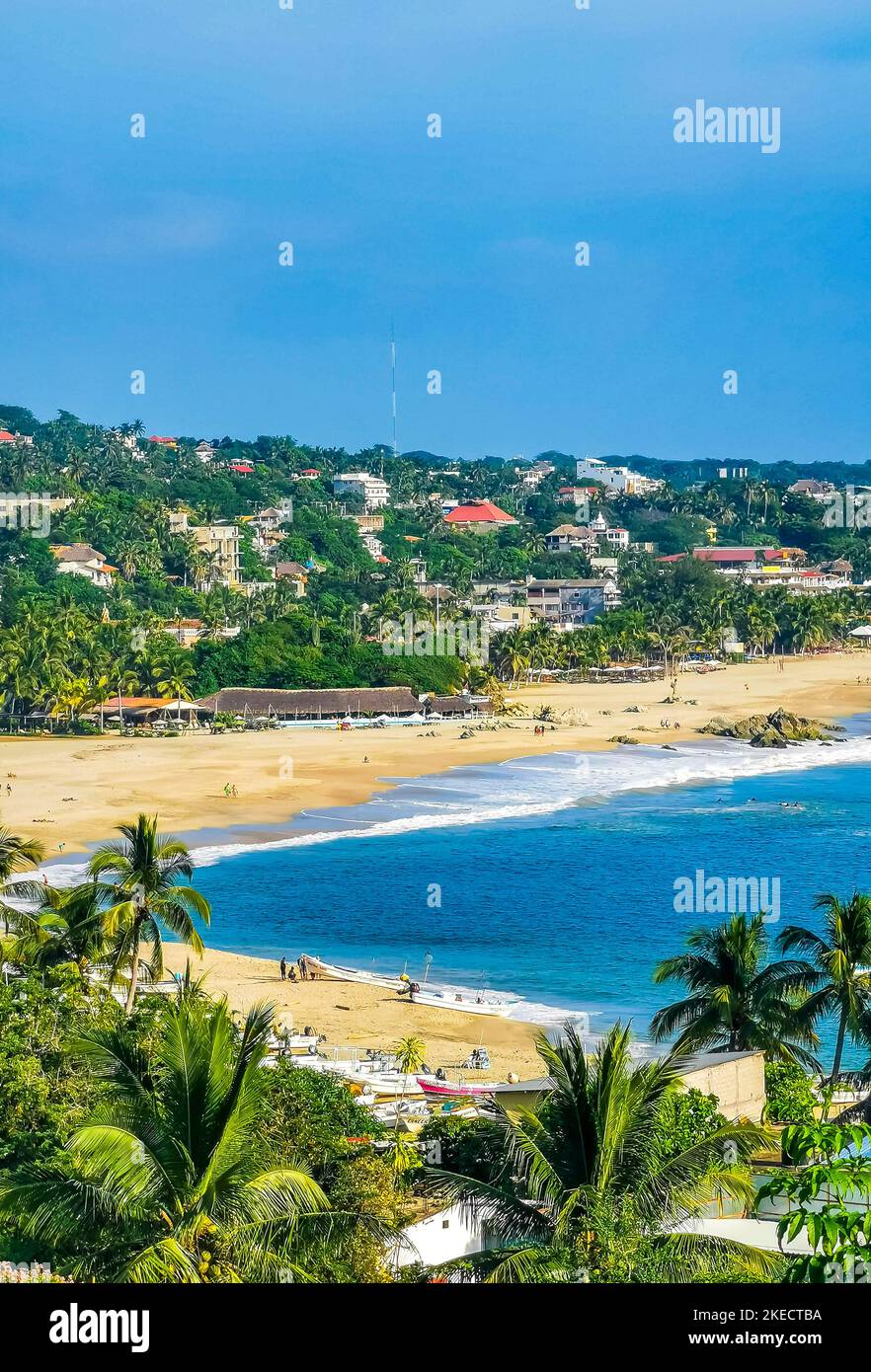 Beautiful city and seascape landscape panorama and view of Zicatela ...