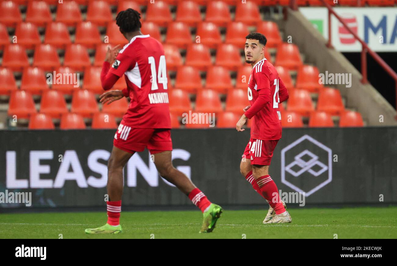 SL16's Ilyes Ziani celebrates after scoring during a soccer match ...