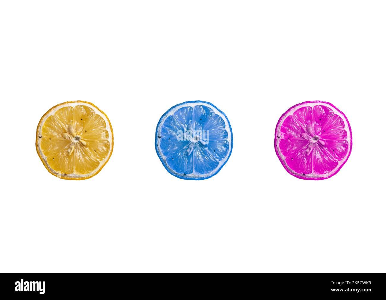 A collage of different colored lemons on a white background Stock Photo ...