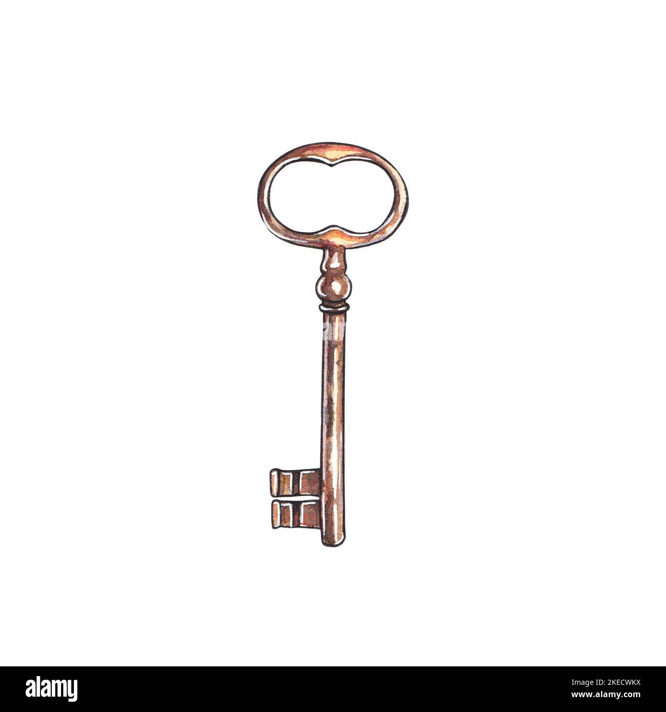 Old key. Watercolor illustration vintage key. Hand drawn antique item ...