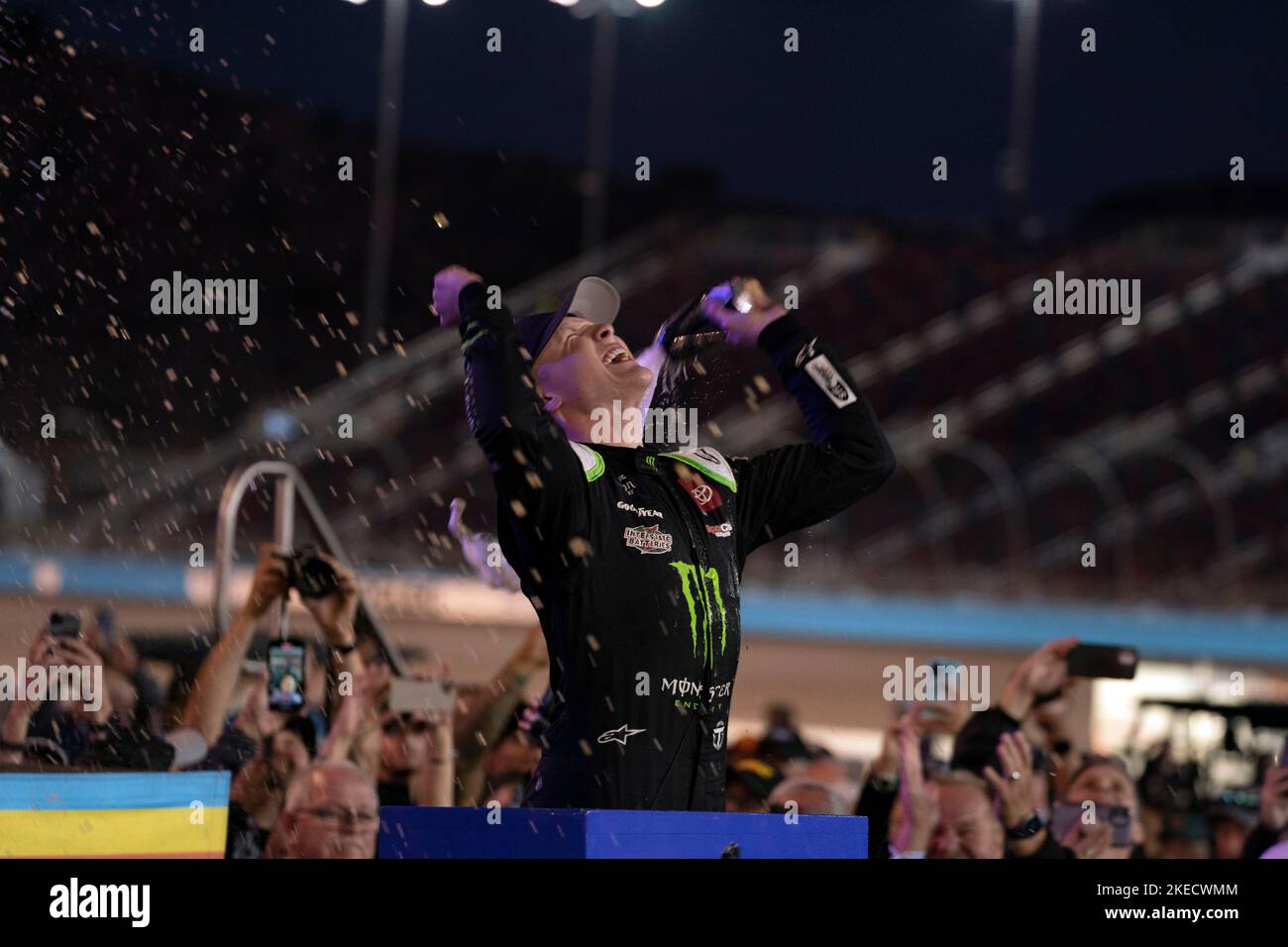 Avondale, AZ, USA. 9th July, 2022. Ty GIBBS celebrates his win for the ...