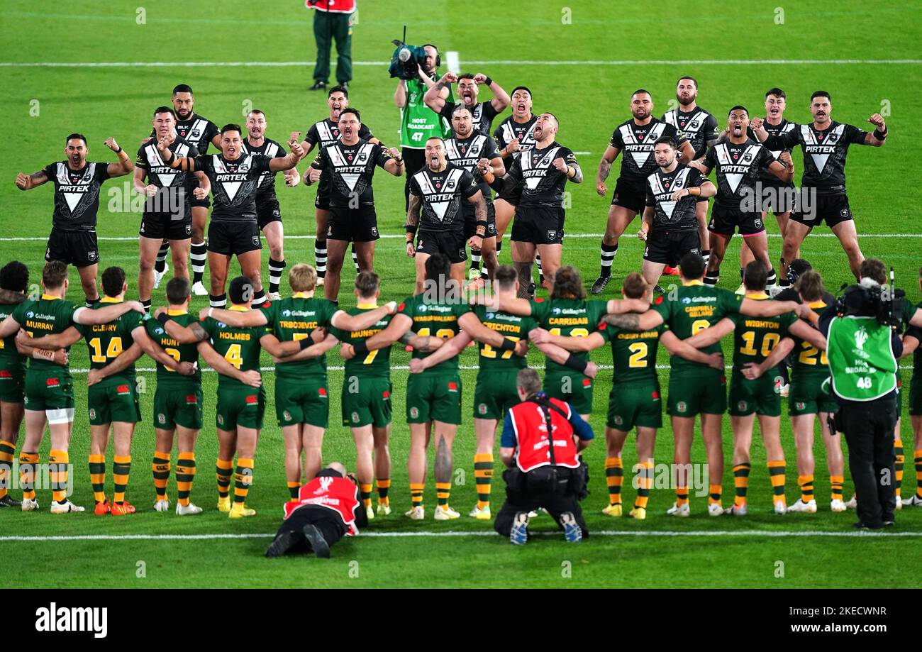New Zealand perform a Haka in front of the Australias team before the ...