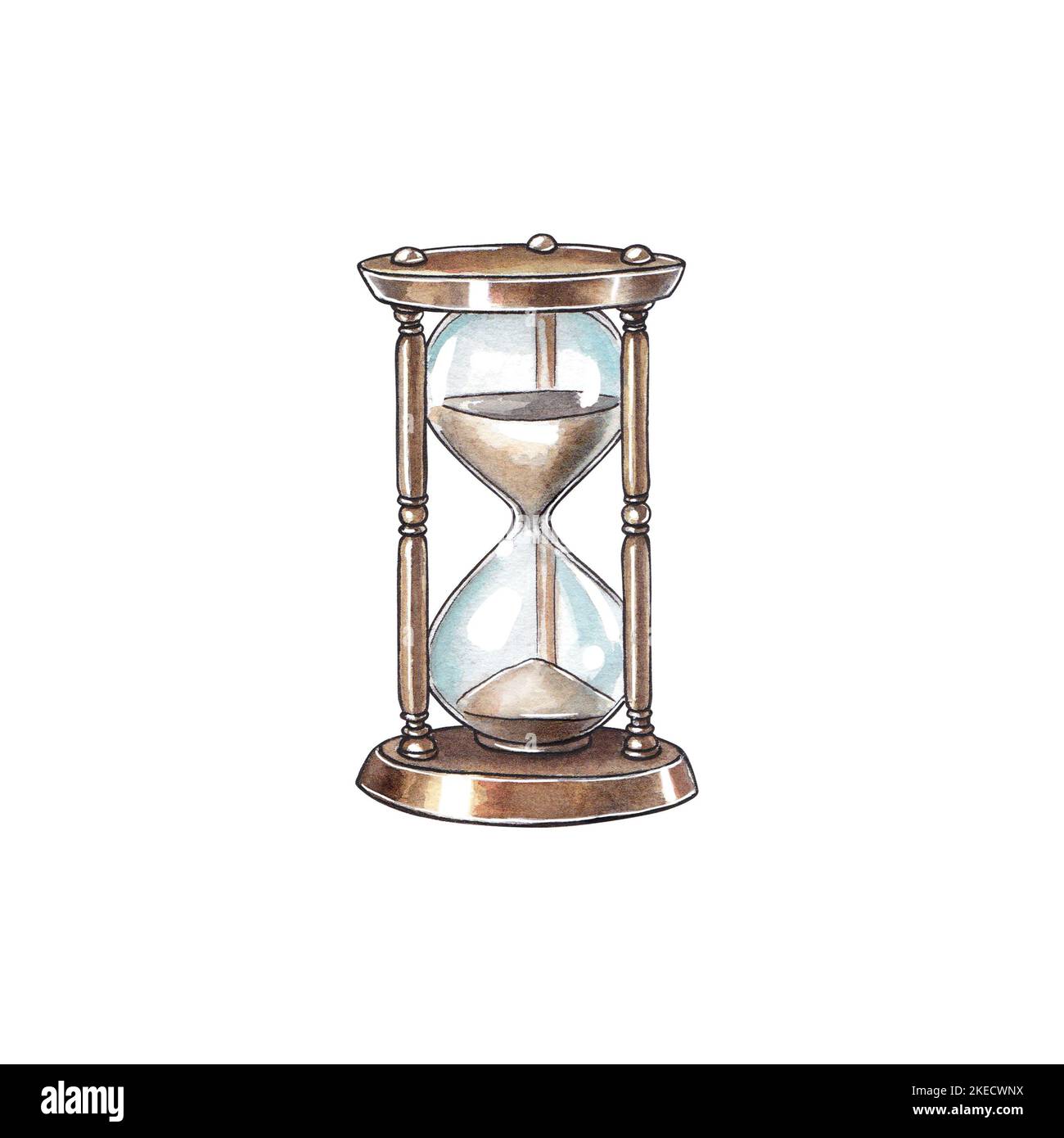 Sandglass. Watercolor illustration of an old hourglass. Isolated hand ...