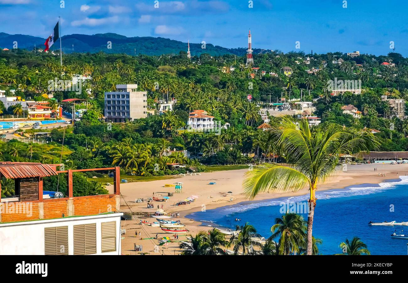 Beautiful city and seascape landscape panorama and view of Zicatela ...