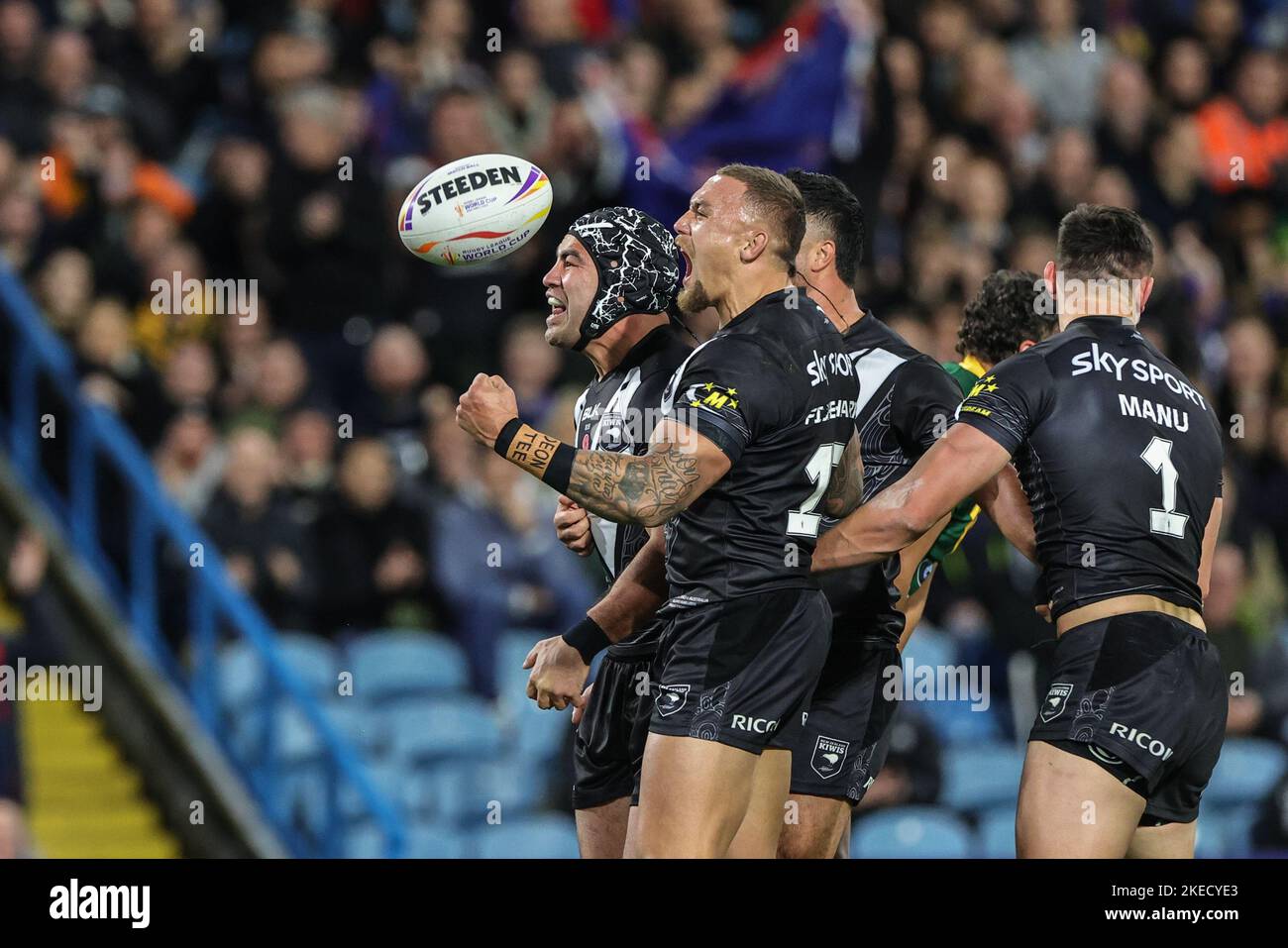 Leeds, UK. 11th Nov, 2022. Jahrome Hughes of New Zealand celebrates ...