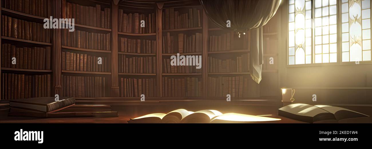 beautiful old fantasy library, background banner Stock Photo - Alamy