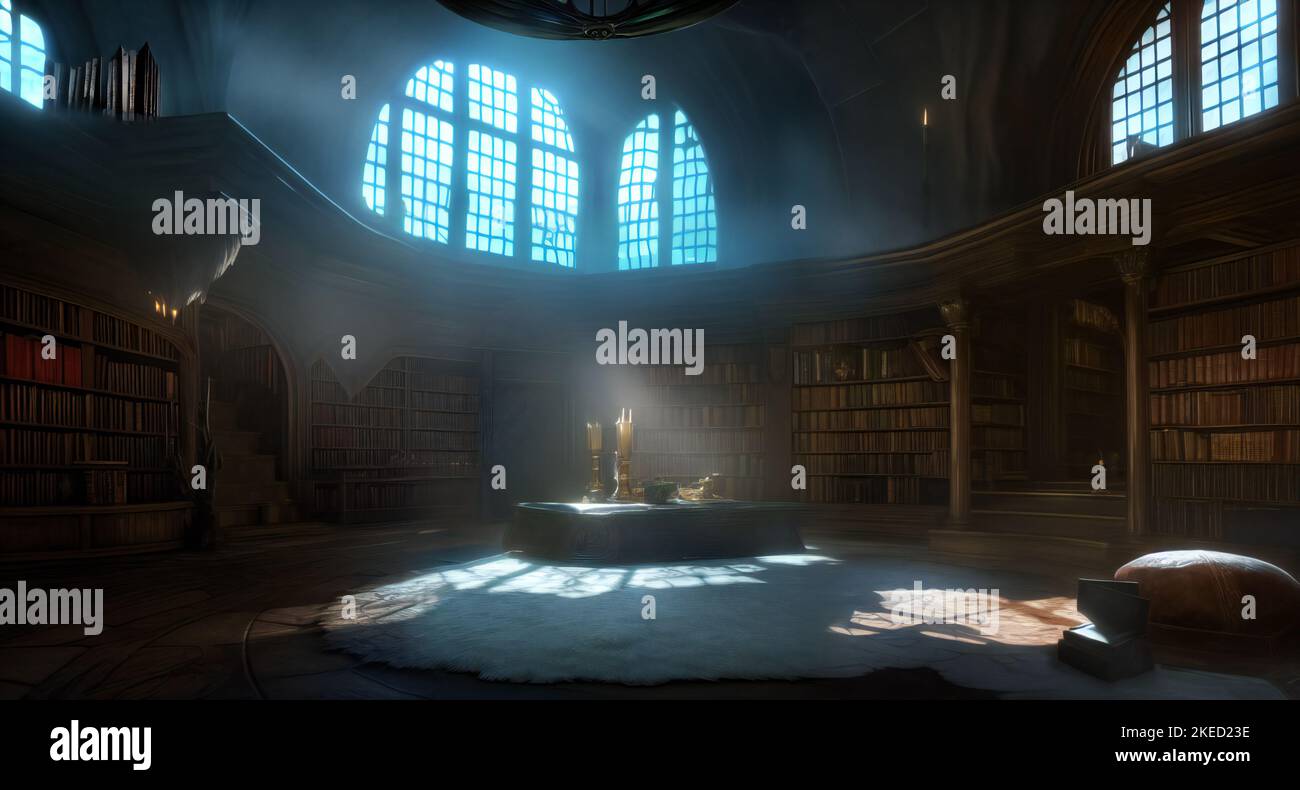 beautiful old fantasy library full of magical books Stock Photo - Alamy