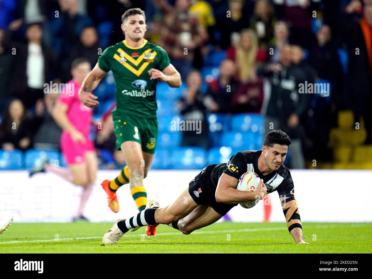 New Zealand's Dylan Brown scores his side's second try of the game ...