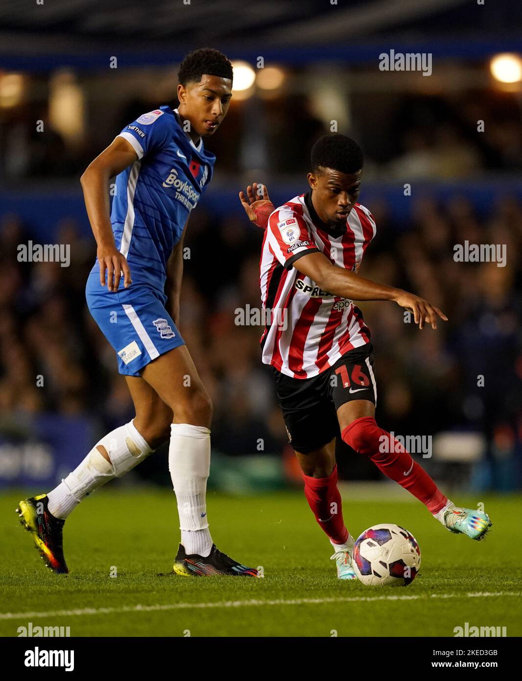 Sunderland’s Amad Traore (right) and Birmingham City’s Jobe Bellingham ...