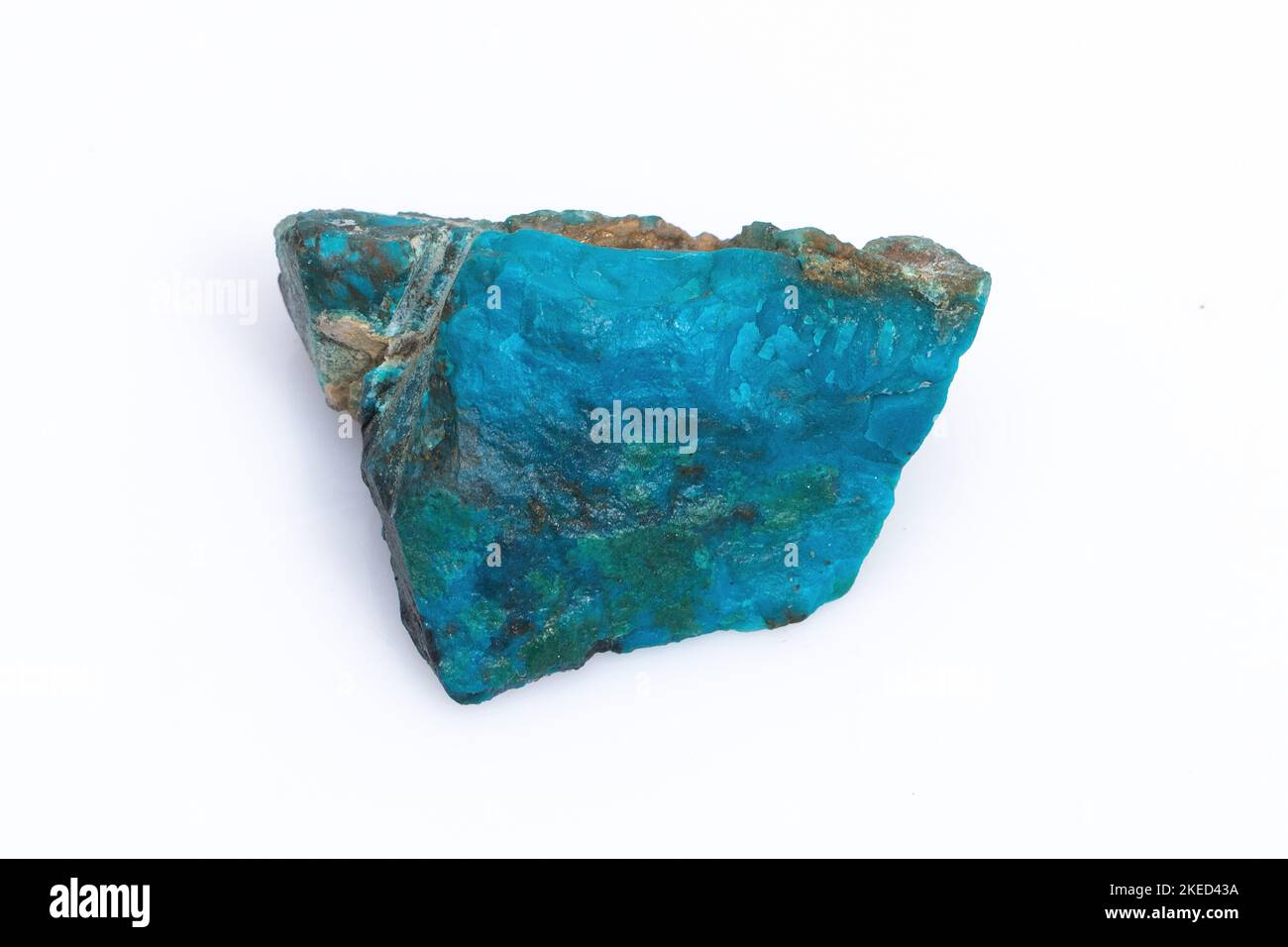 Natural Chrysocolla stone on a white background. Mineral of blue and ...