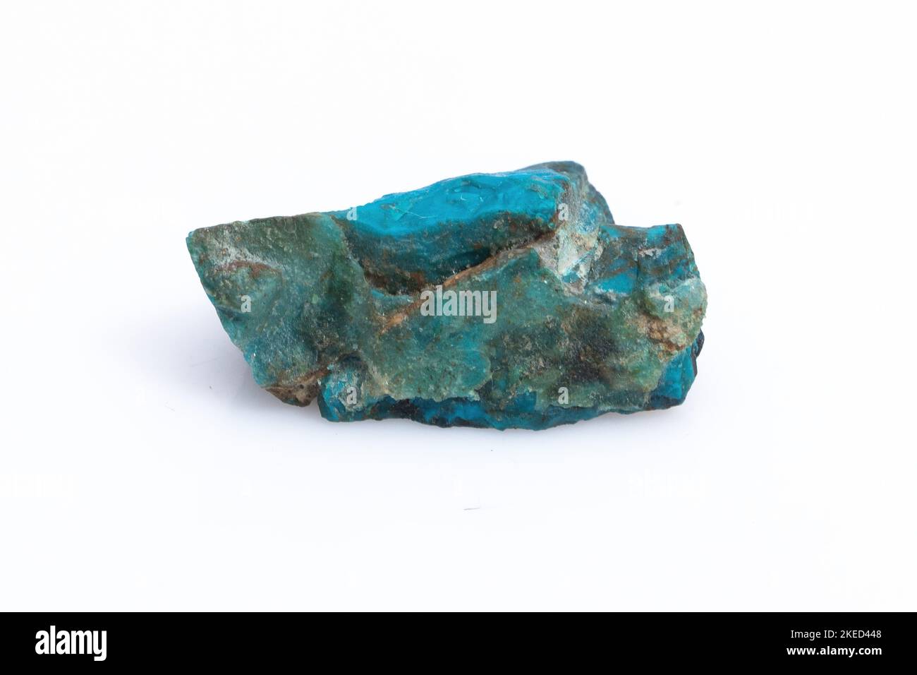 Natural Chrysocolla stone on a white background. Mineral of blue and ...