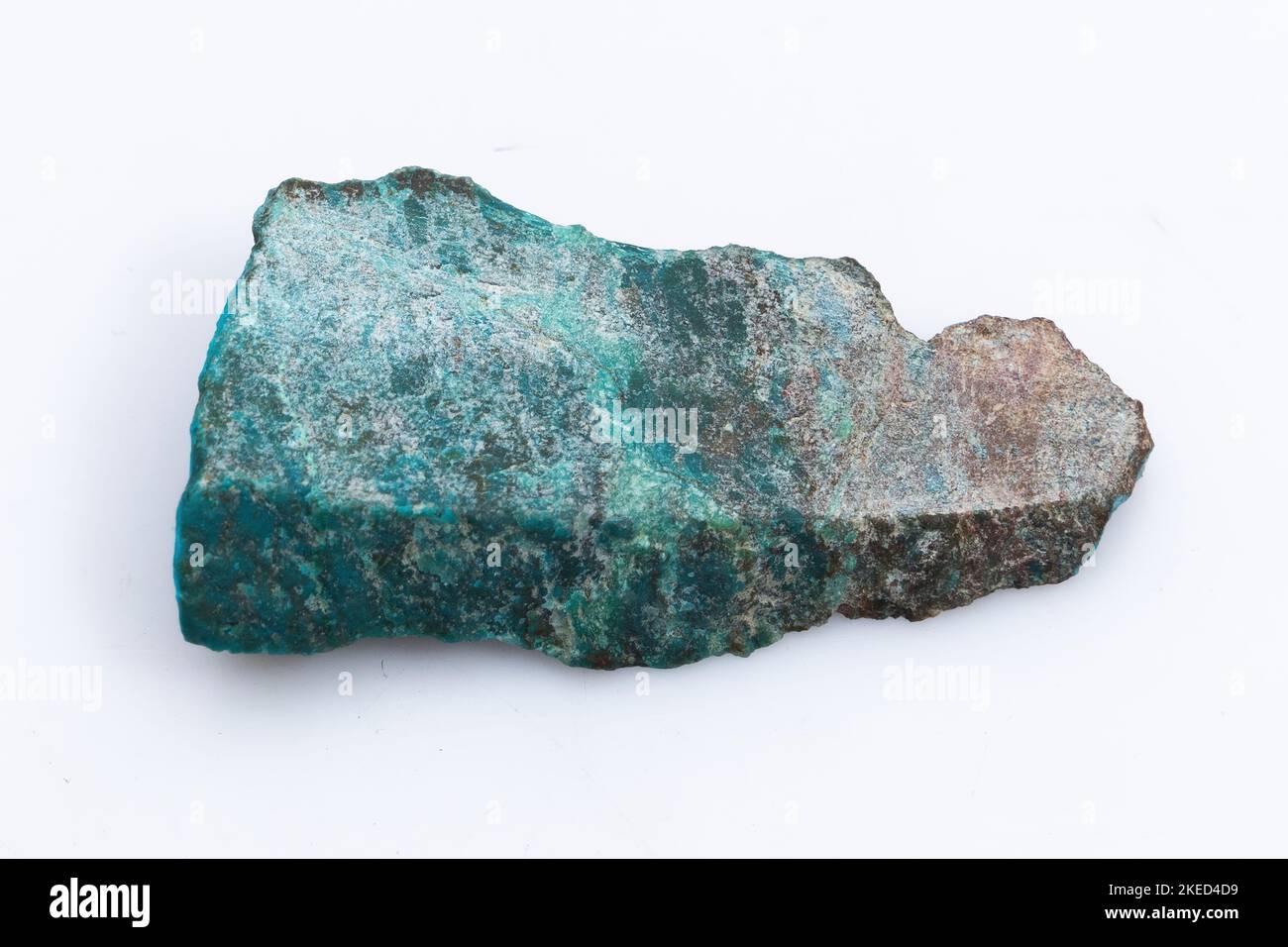 Natural Chrysocolla stone on a white background. Mineral of blue and ...