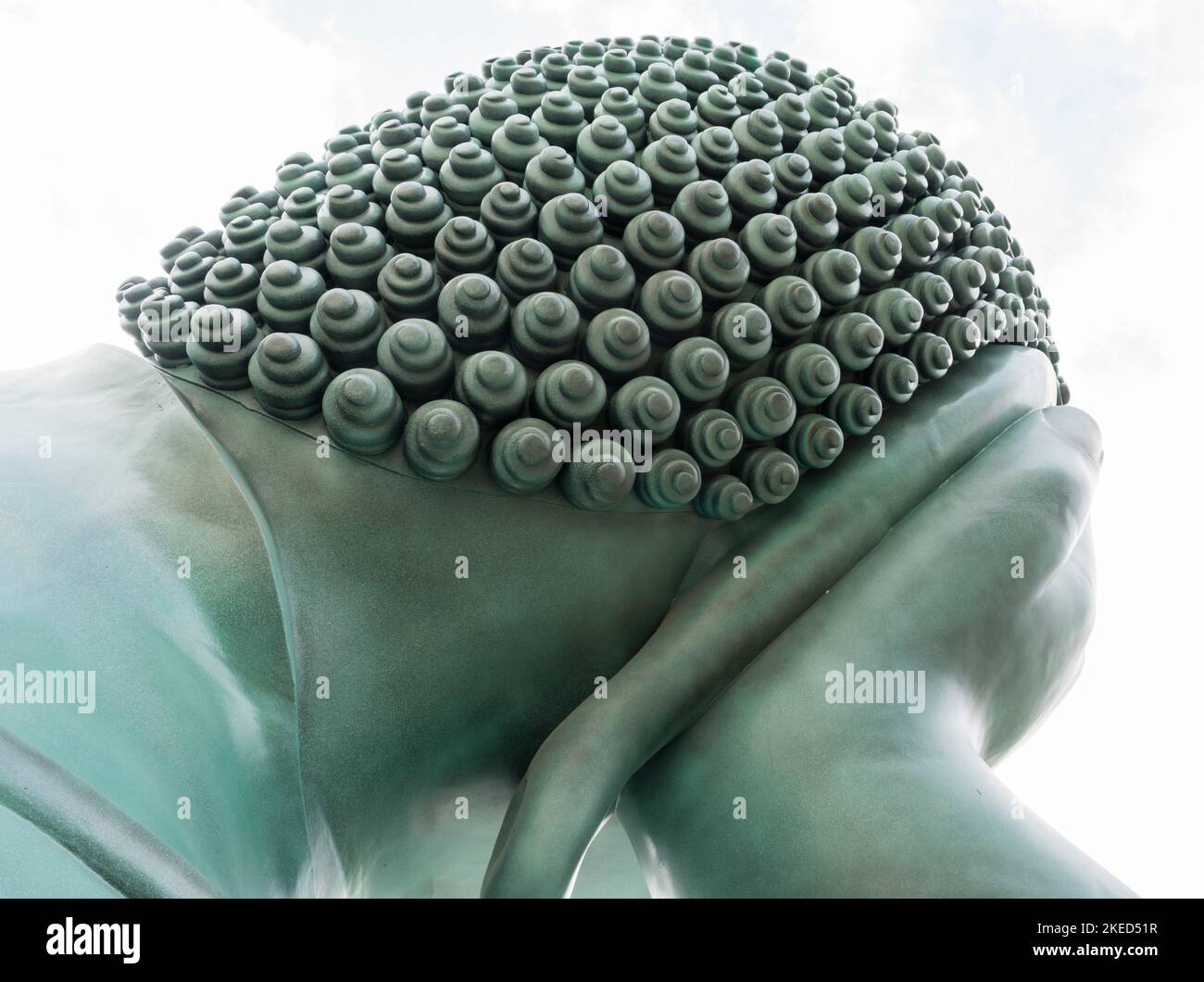 The back of the head of the giant reclining Buddha statue at Nanzoin, a ...
