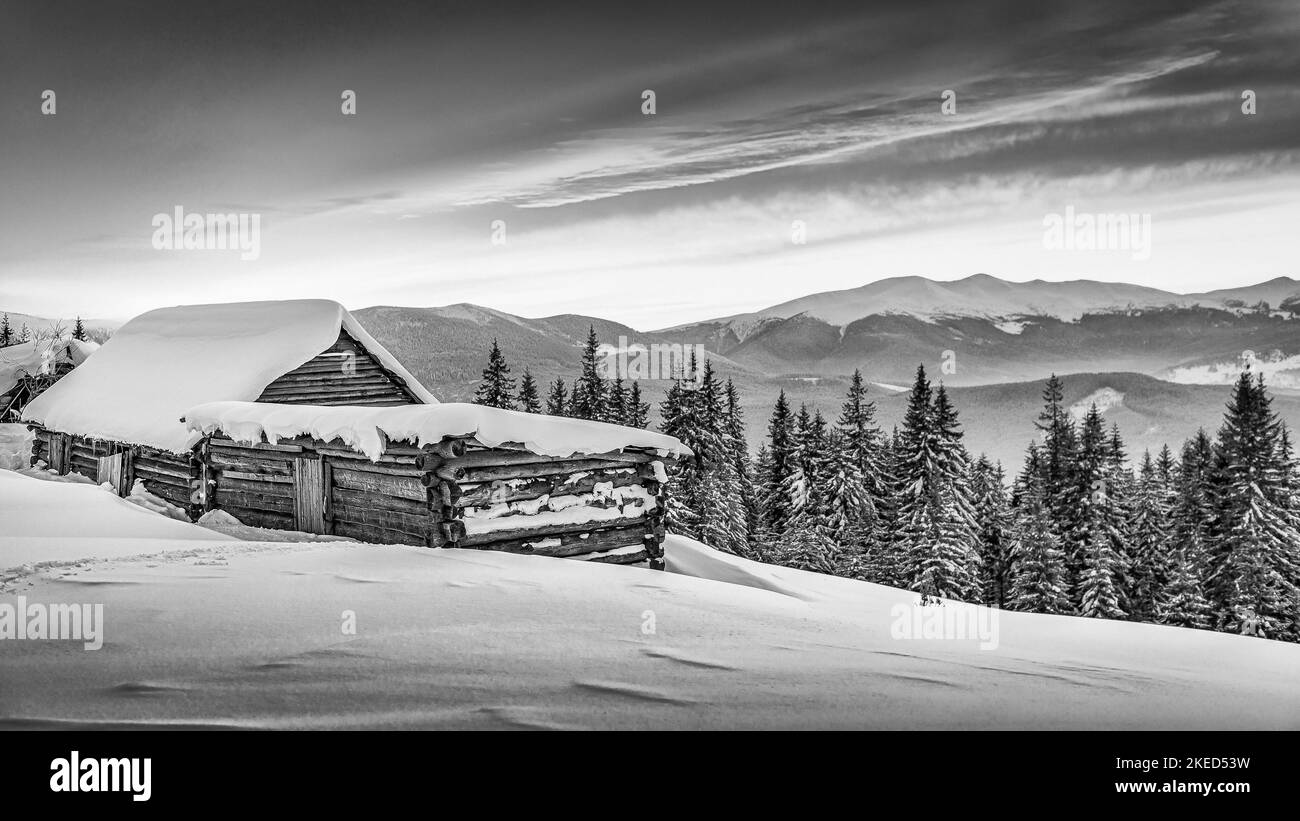 The carpathian mountains winter Black and White Stock Photos & Images ...
