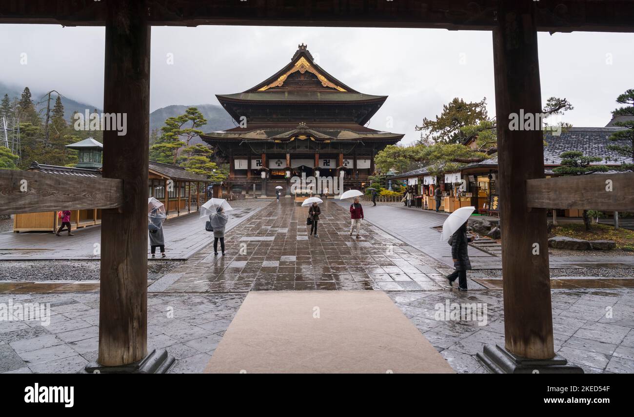 A rainy day at Zenkoji (or Zenkō-ji), a Buddhist temple in Nagano ...