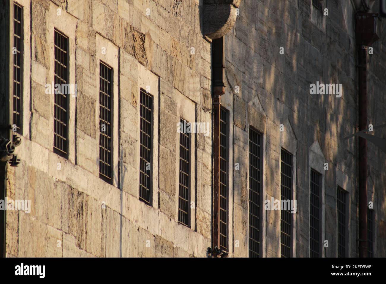 exterior of the historical Ottoman building and the windows with iron ...