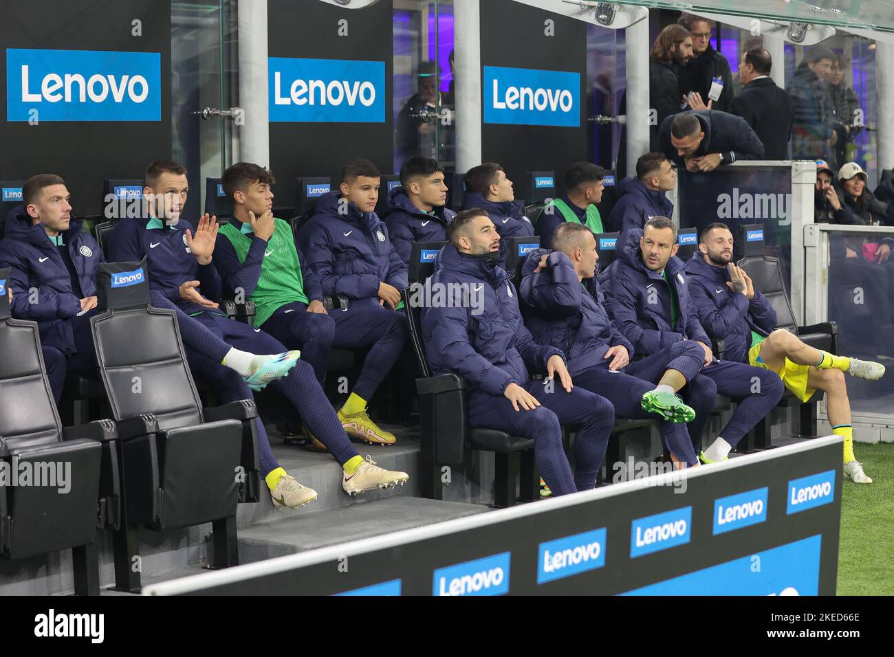 Italy, Milan, nov 9 2022: players of fc Inter bench enter the field and ...