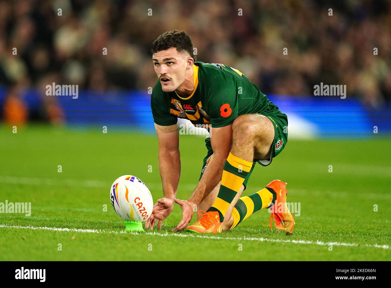 Australia's Nathan Cleary ahead of scoring their side's second ...