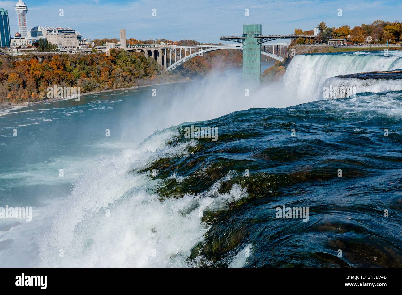 Niagara Falls from the American and Canadian sides. Rainbow over the ...