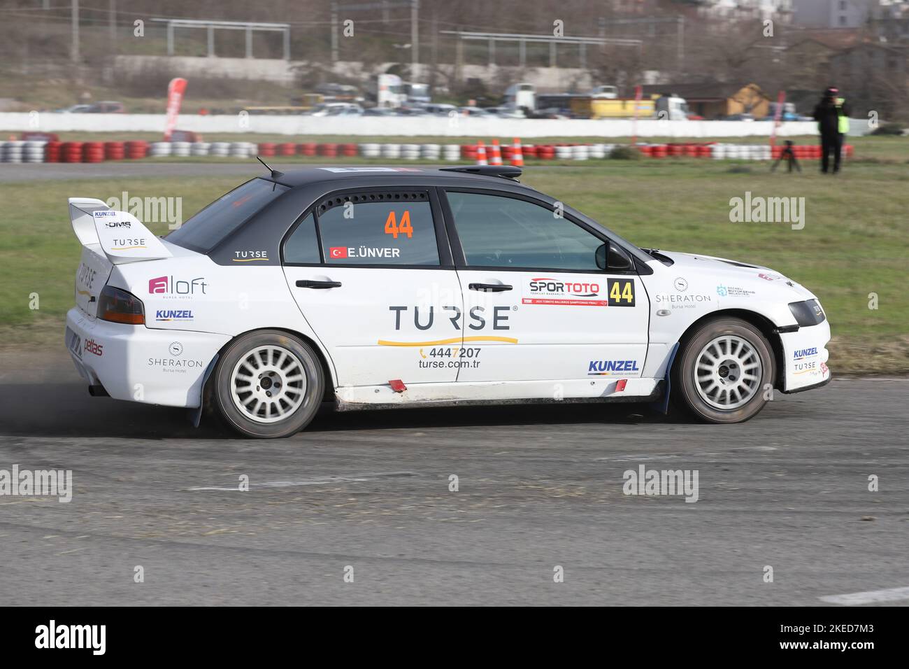 KOCAELI, TURKEY - DECEMBER 26, 2021: Efe Unver drives Mitsubishi Lancer ...