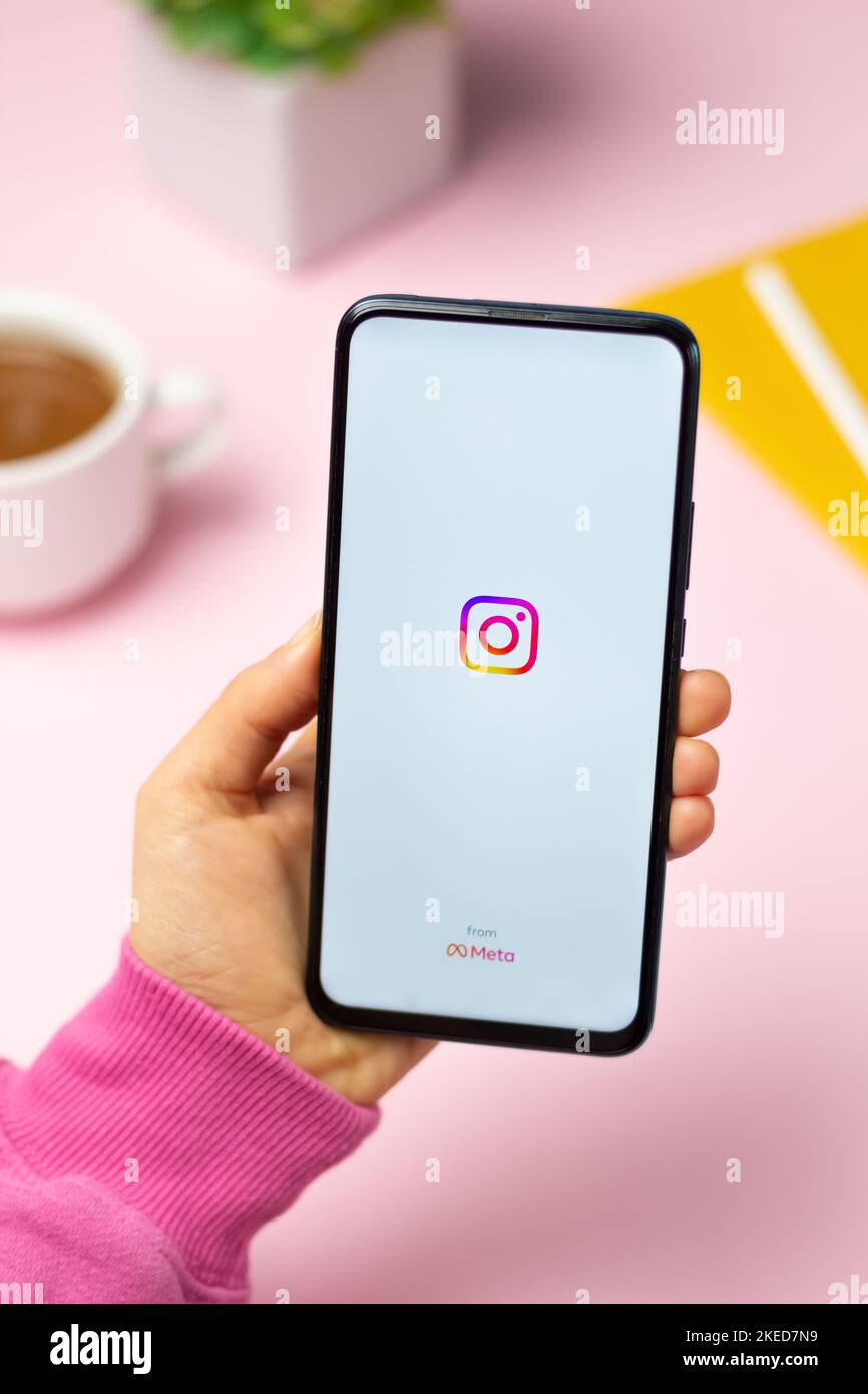 Kyiv, Ukraine - Oct. 15th, 2022: Instagram logo on the screen of a ...