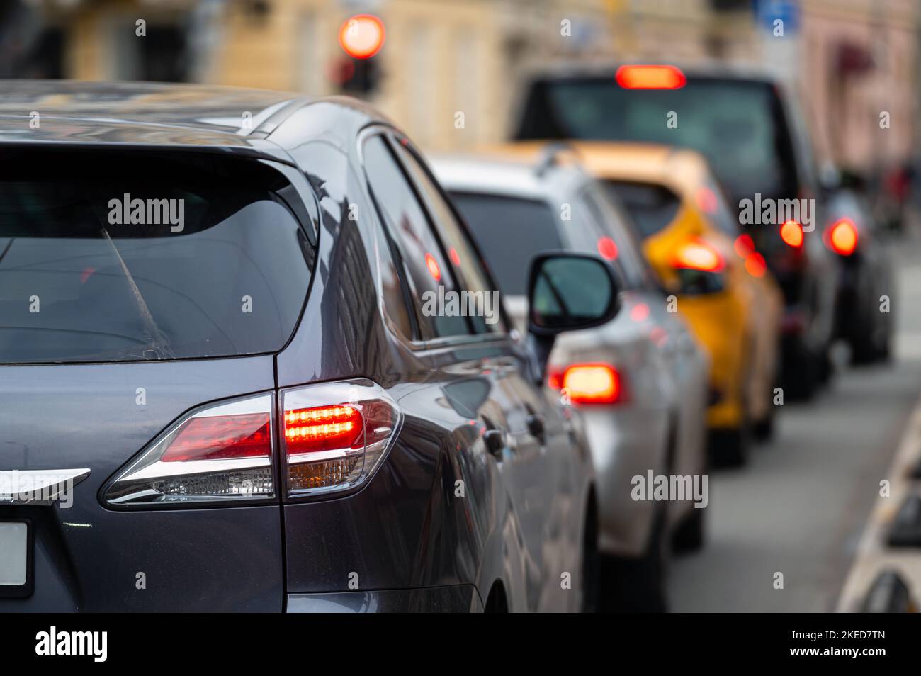 urban traffic jam in a city street road during evening rush hour Stock ...