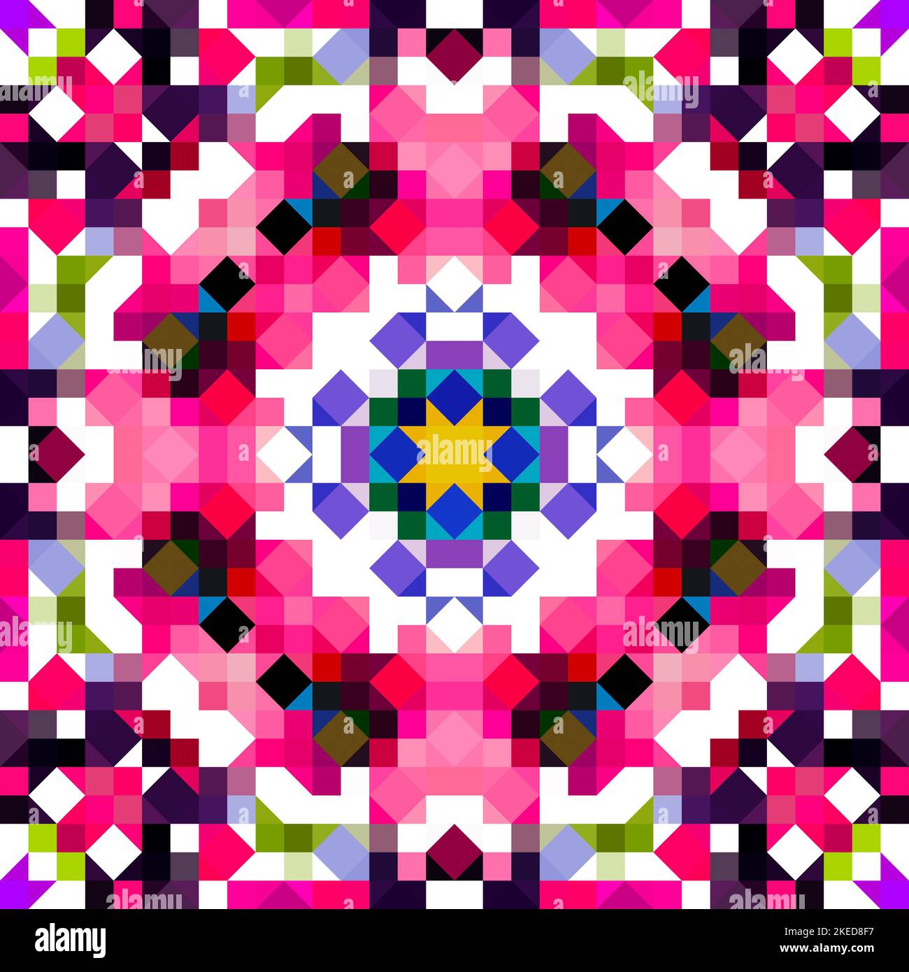 Retro geometric pixel pattern. Playful fun kaleidoscopic pink wallpaper ...