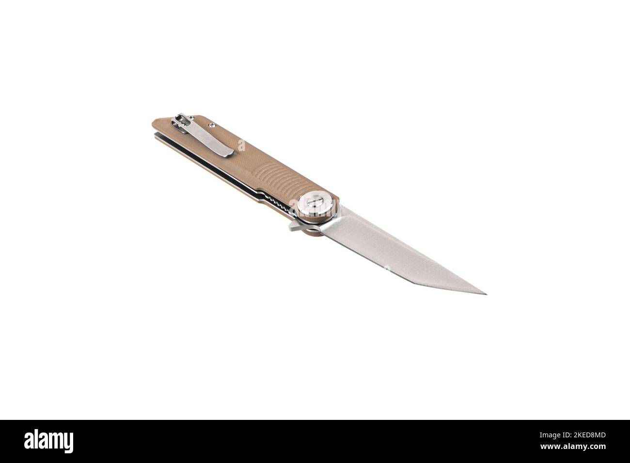 Pocket folding knife isolate on white background. Compact metal sharp ...