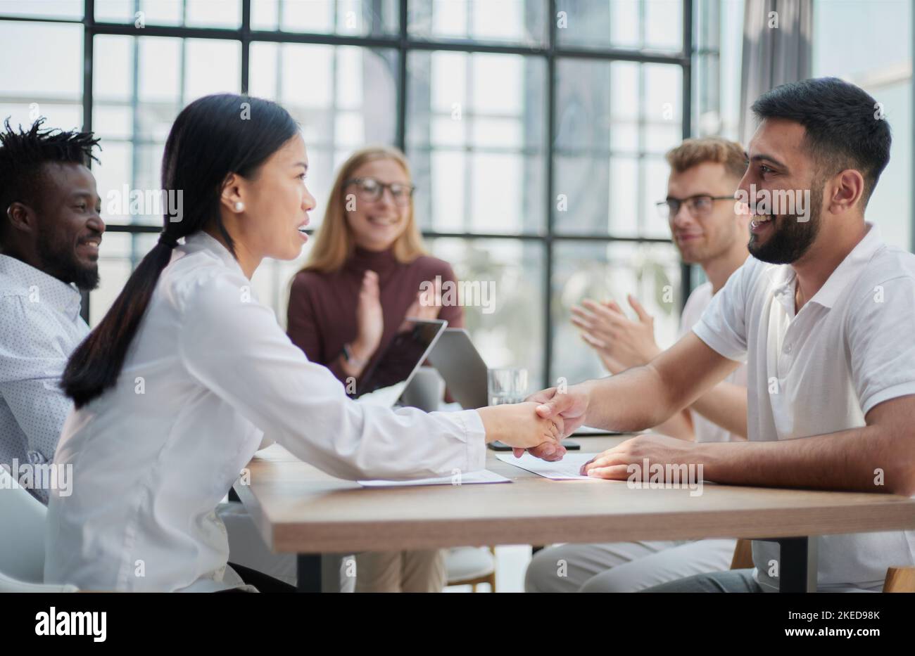 succesful business team smiling teamwork corporate office colleague ...