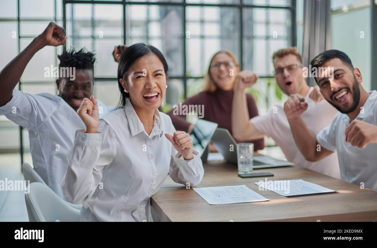 Group businesspeople celebrating victory hi-res stock photography and ...