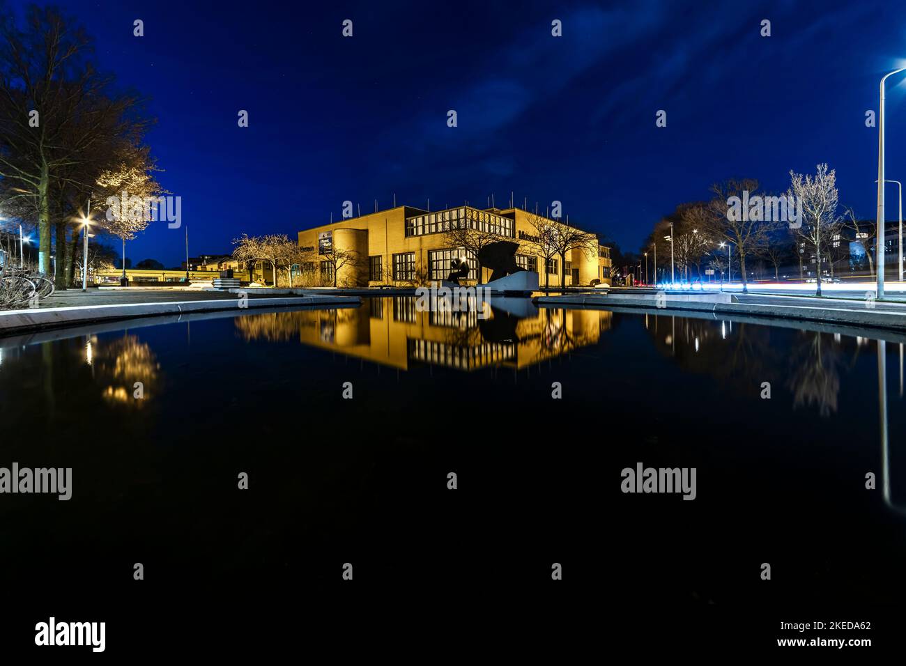 Reflection on the calm pond water of the Museon, The Hague municipality ...